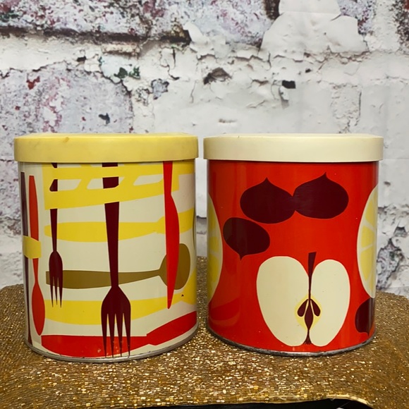 Vintage | Kitchen | Vintage Metal Canister Set Apple Silverware Theme ...